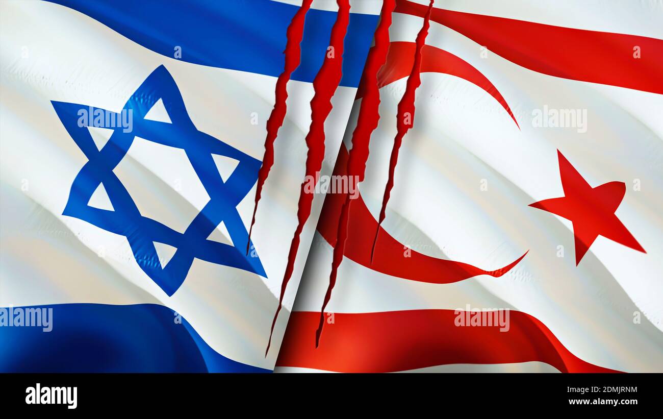 Israel and Northern Cyprus flags with scar concept. Waving flag,3D ...