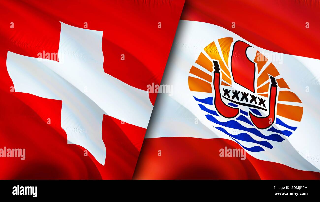 Switzerland and French Polynesia flags. 3D Waving flag design ...