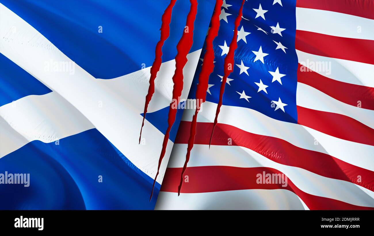 Scotland and USA flags with scar concept. Waving flag,3D rendering ...