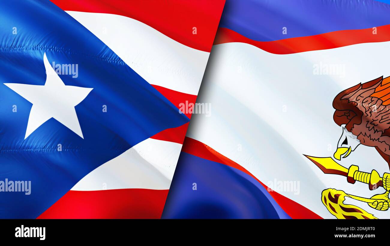 Puerto Rico and American Samoa flags. 3D Waving flag design. Puerto ...