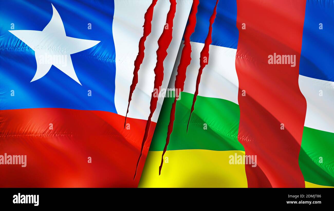 Chile and Central African Republic flags with scar concept. Waving flag ...