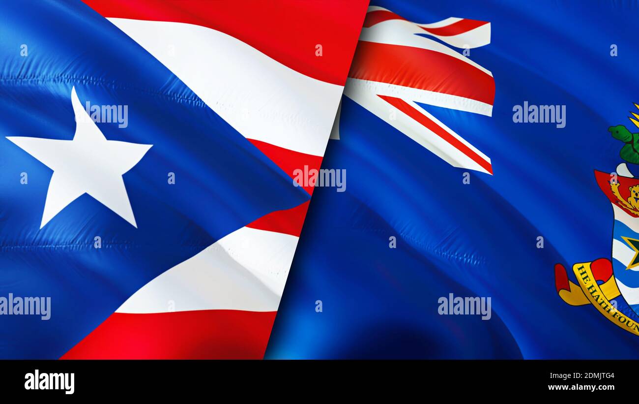 Puerto Rico and Cayman Islands flags. 3D Waving flag design. Puerto ...