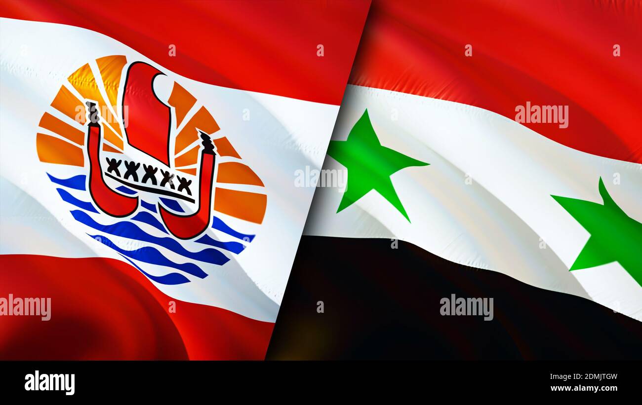 French Polynesia and Syria flags. 3D Waving flag design. French ...