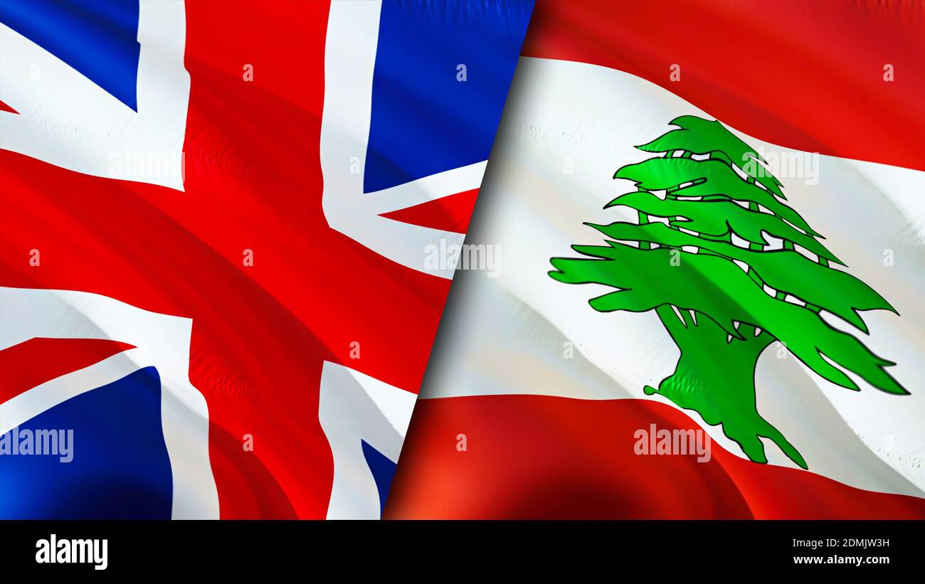 United Kingdom and Lebanon flags. 3D Waving flag design. United Kingdom ...