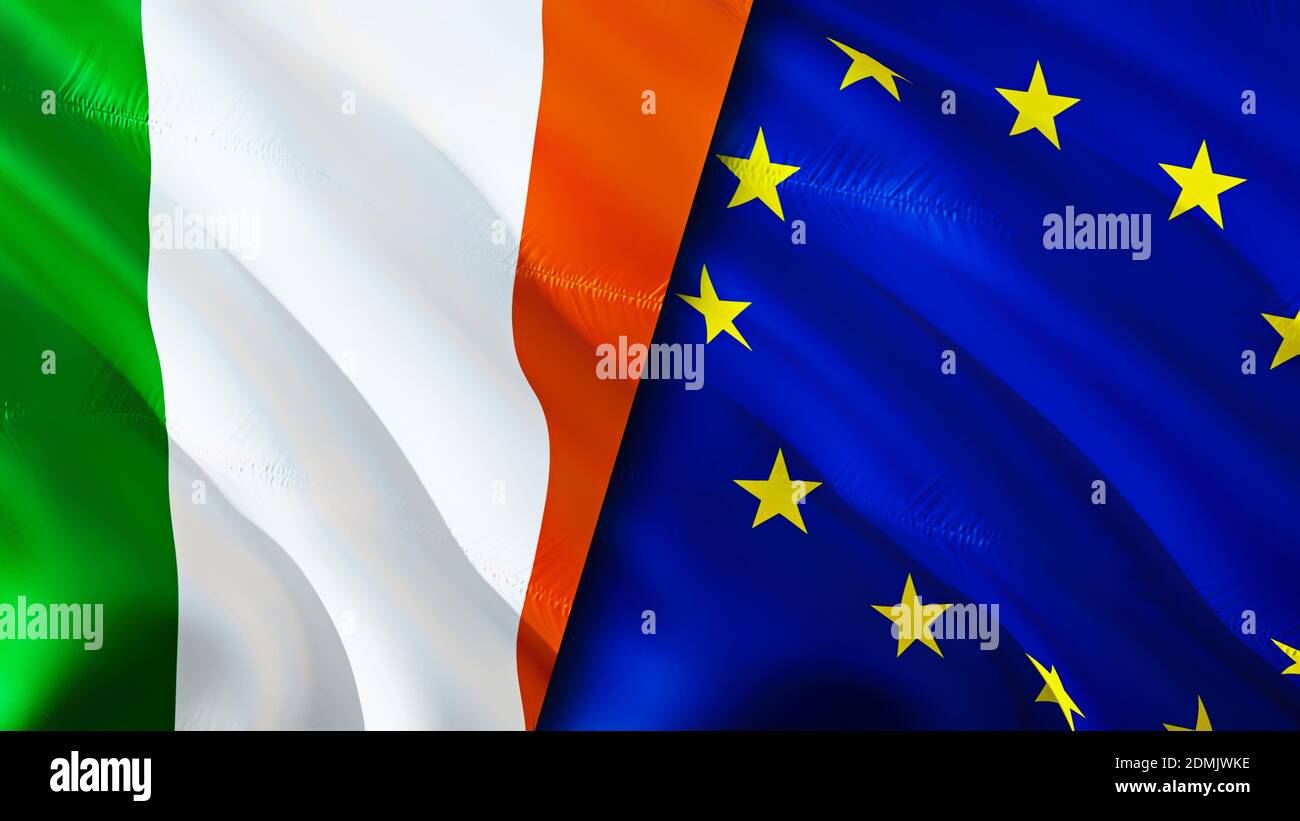 Ireland and European Union flags. 3D Waving flag design. Ireland ...