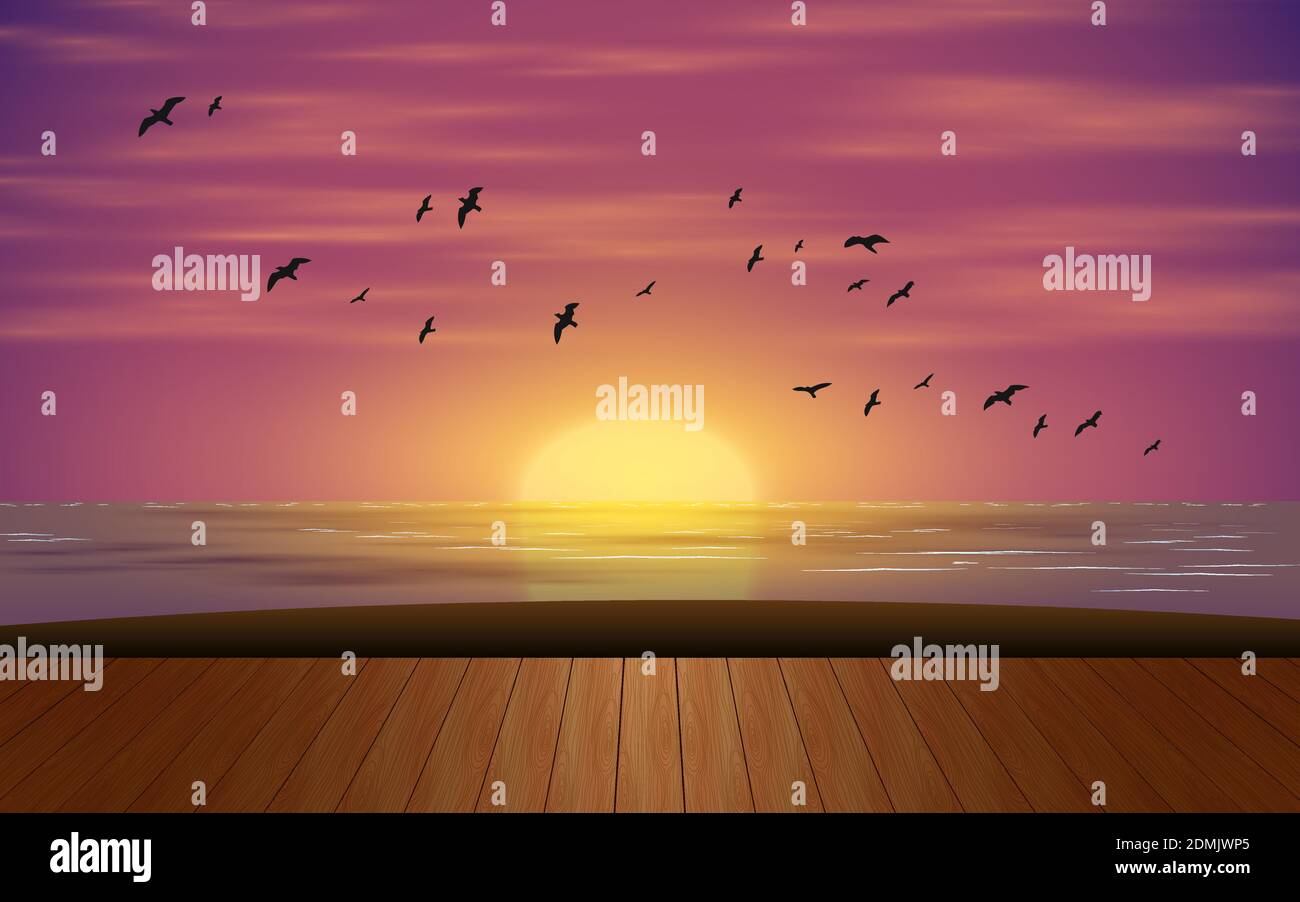 Beach view sunrise old Stock Vector Images - Alamy