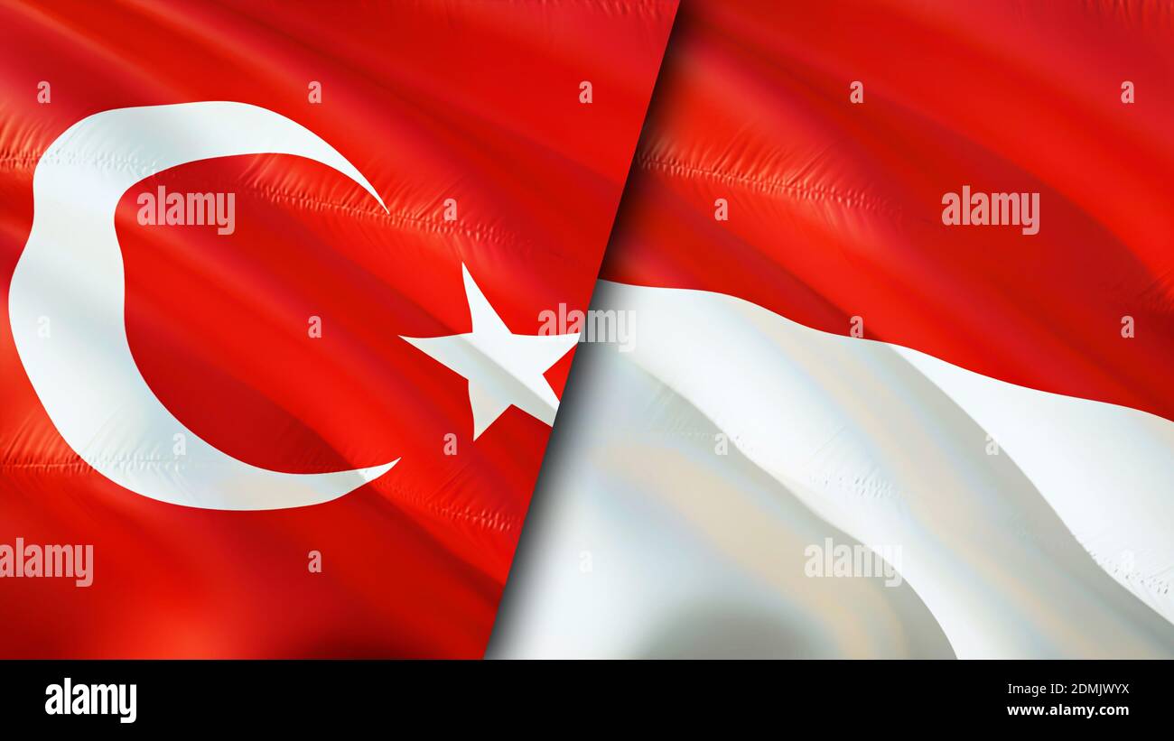 Turkey and Indonesia flags. 3D Waving flag design. Turkey Indonesia ...