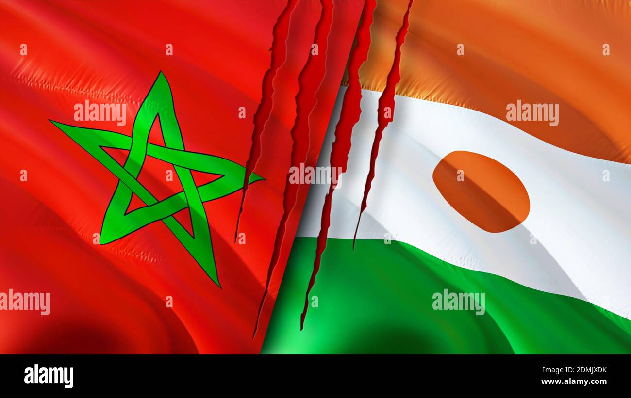 Morocco and Niger flags with scar concept. Waving flag,3D rendering ...