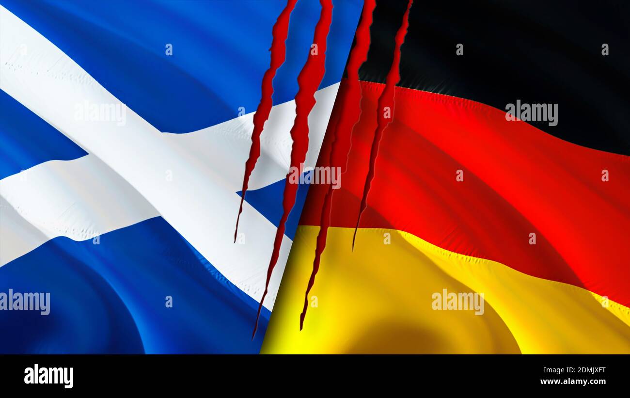 Scotland and Germany flags with scar concept. Waving flag,3D rendering ...