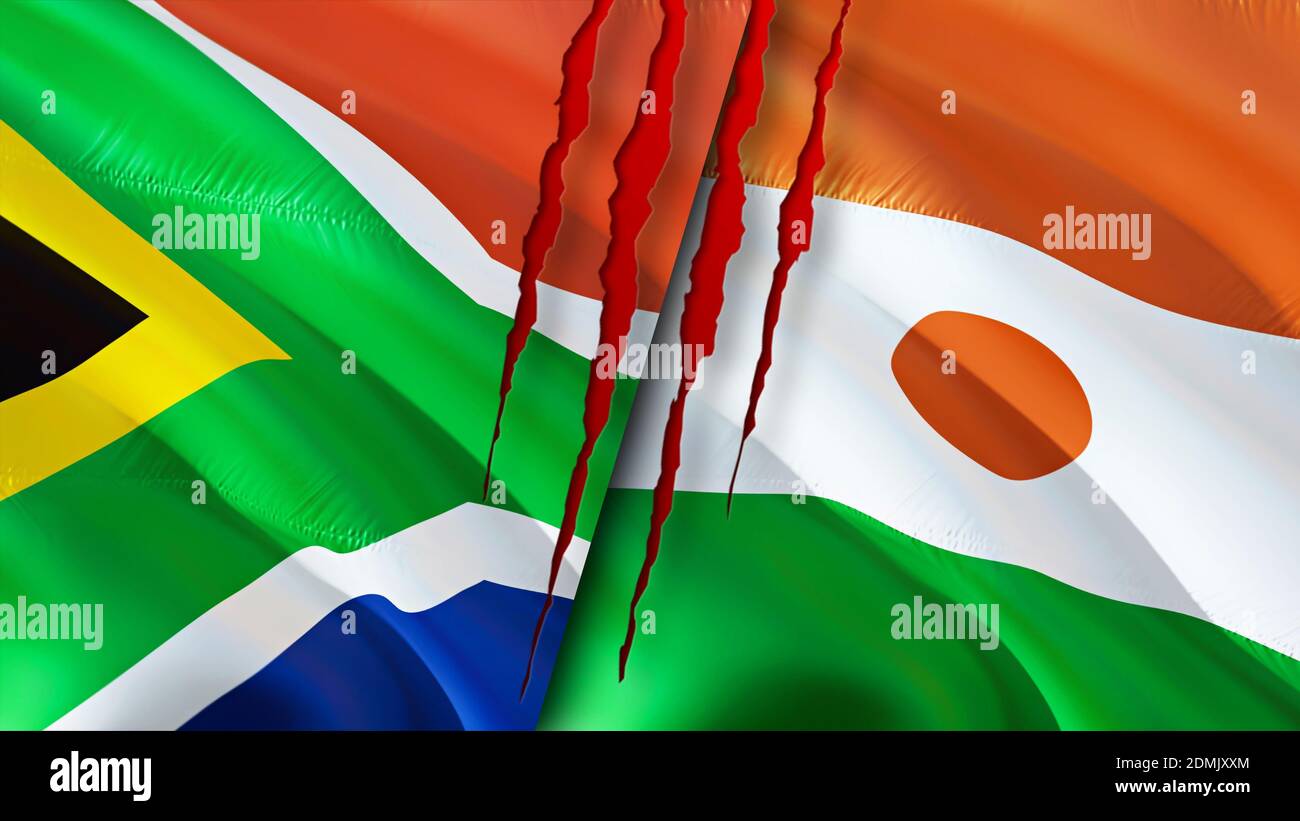 South Africa and Niger flags with scar concept. Waving flag,3D ...