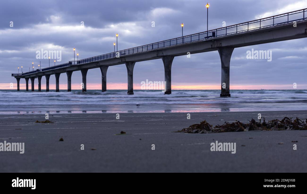 Sunset at the New Brighton Pier in Christchurch New Zealand Stock Photo ...