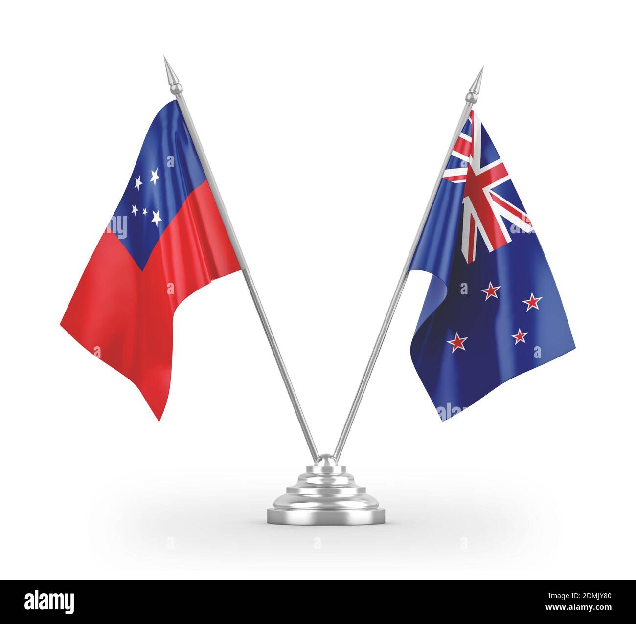 New Zealand and Samoa table flags isolated on white 3D rendering Stock ...