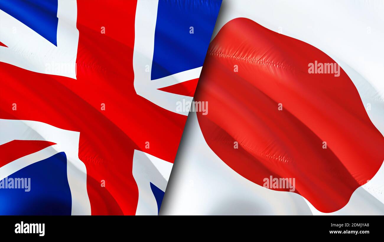 United Kingdom and Japan flags. 3D Waving flag design. United Kingdom ...