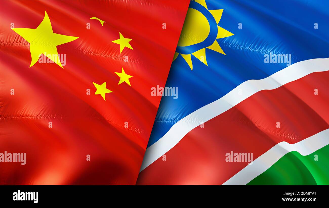 China and Namibia flags. 3D Waving flag design. China Namibia flag ...
