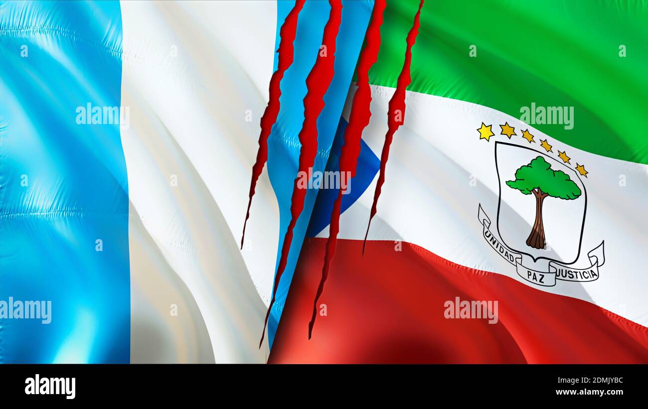Guatemala and Equatorial Guinea flags with scar concept. Waving flag 3D ...