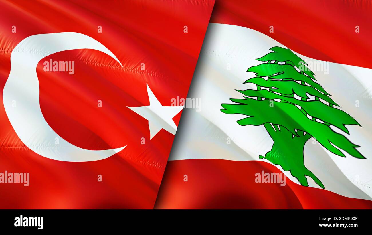 Turkey and Lebanon flags. 3D Waving flag design. Turkey Lebanon flag ...
