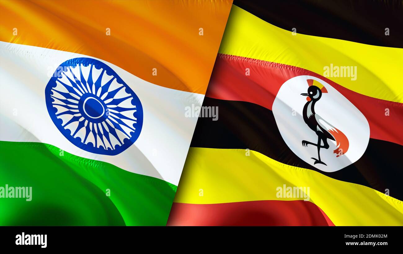India and Uganda flags. 3D Waving flag design. India Uganda flag ...