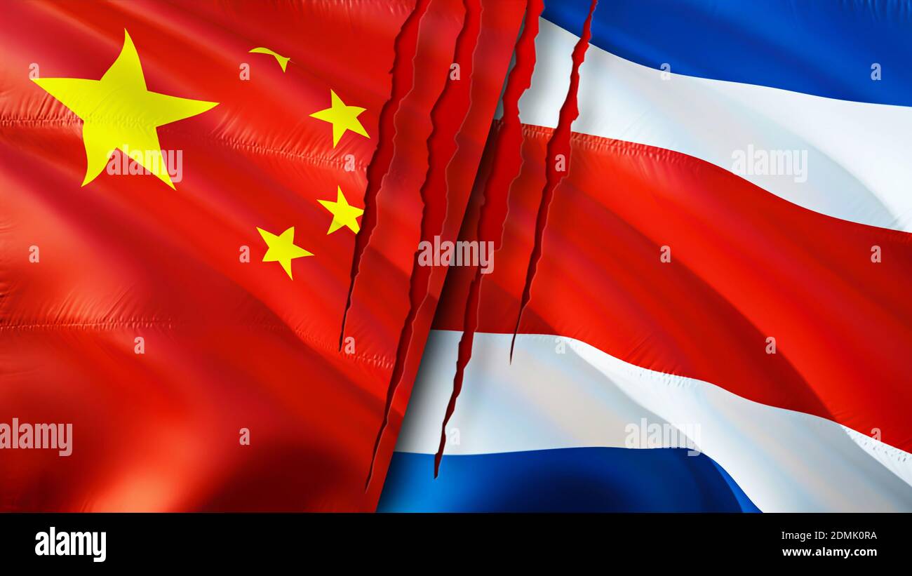 China and Costa Rica flags with scar concept. Waving flag,3D rendering ...