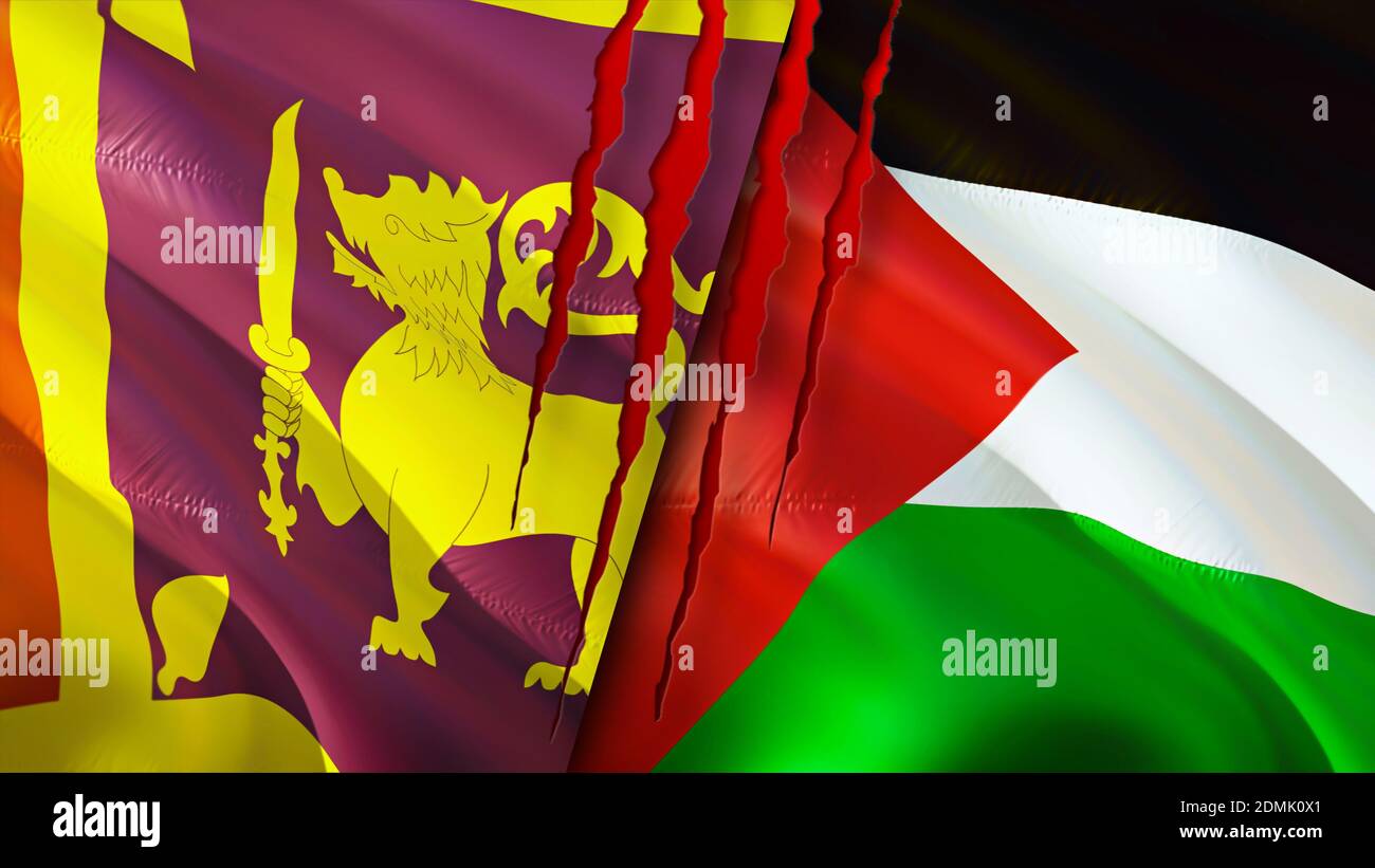 Sri Lanka and Palestine flags with scar concept. Waving flag,3D ...