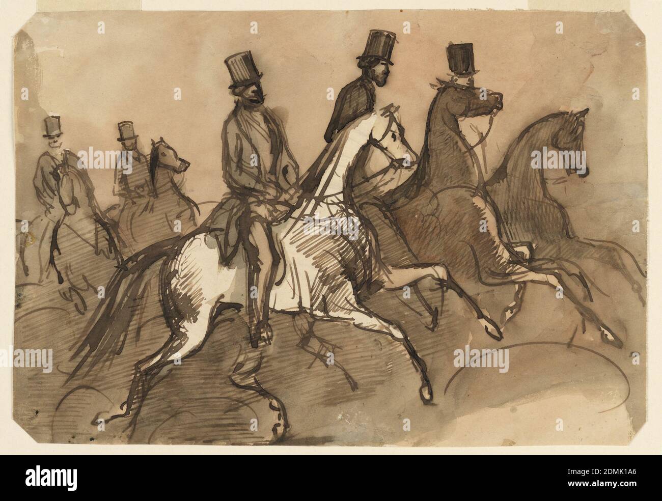 Men on Horseback, Constantin Guys, French, 1802 – 1892, Pen and brown ...