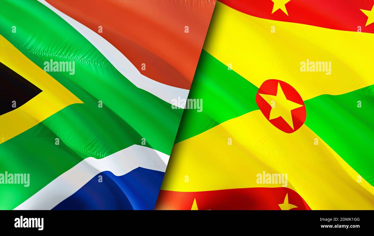 South Africa and Grenada flags. 3D Waving flag design. South Africa ...