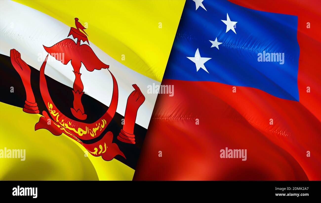 Brunei and Samoa flags. 3D Waving flag design. Brunei Samoa flag ...