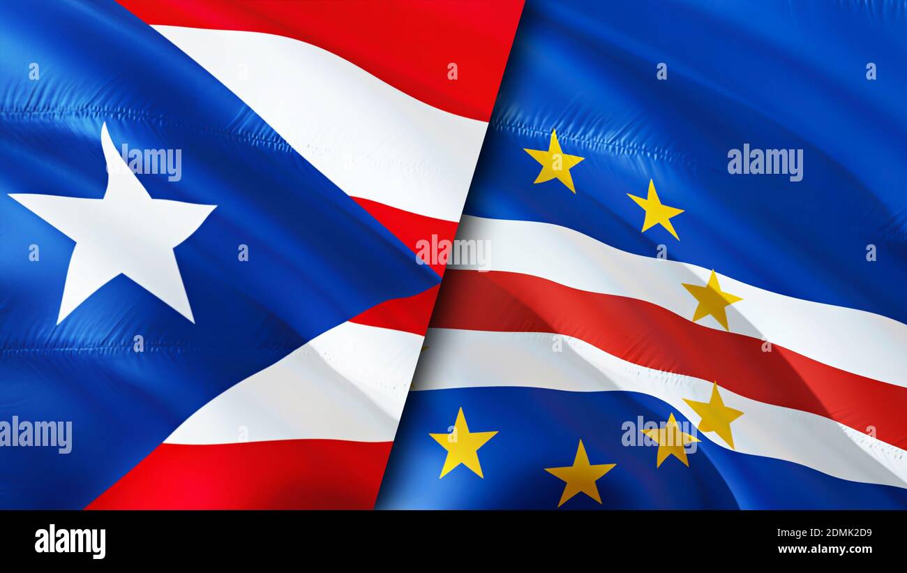 Puerto Rico and Cape Verde flags. 3D Waving flag design. Puerto Rico ...