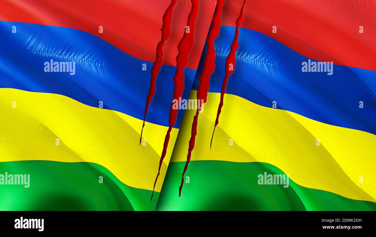 Mauritius and Mauritius flags with scar concept. Waving flag,3D ...