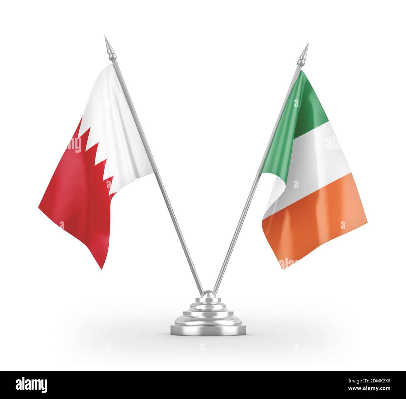 Ireland and Bahrain table flags isolated on white 3D rendering Stock ...