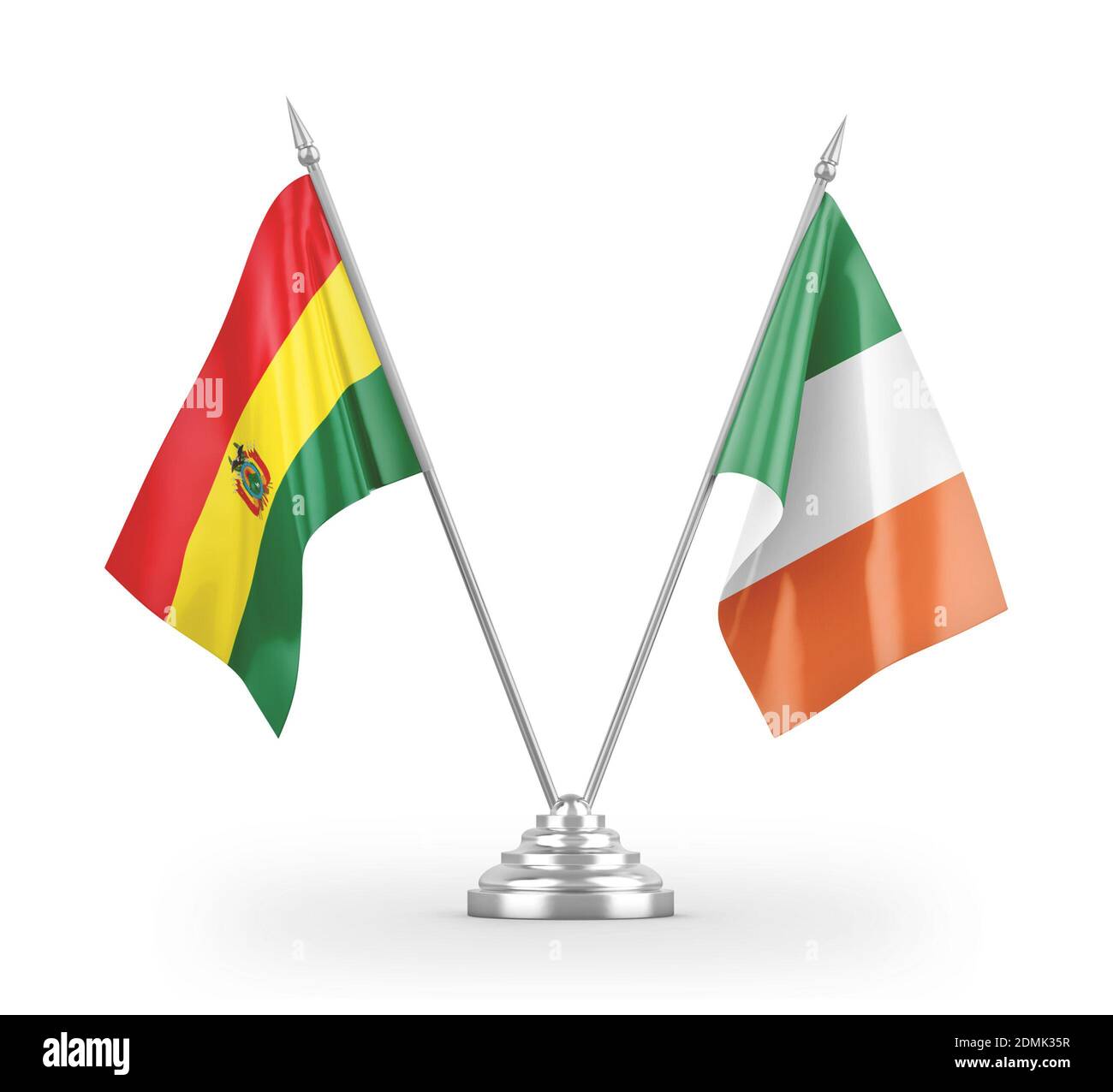 Ireland and Bolivia table flags isolated on white 3D rendering Stock ...
