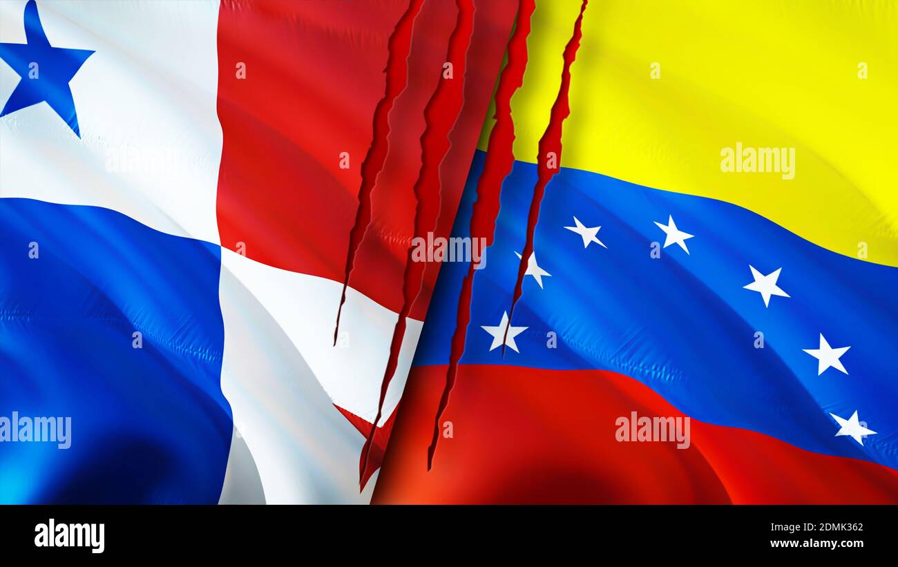 Panama and Venezuela flags with scar concept. Waving flag,3D rendering ...