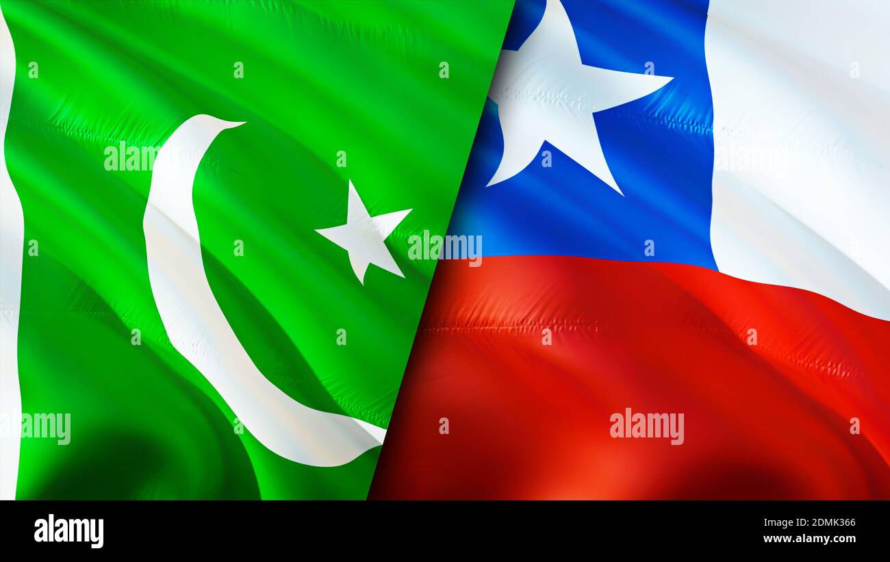 Pakistan and Chile flags. 3D Waving flag design. Pakistan Chile flag ...