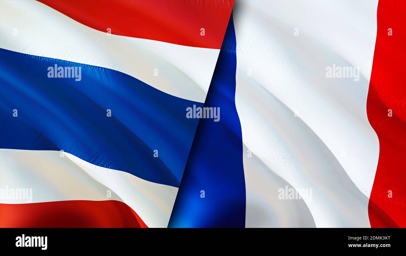 Thailand and France flags. 3D Waving flag design. Thailand France flag ...