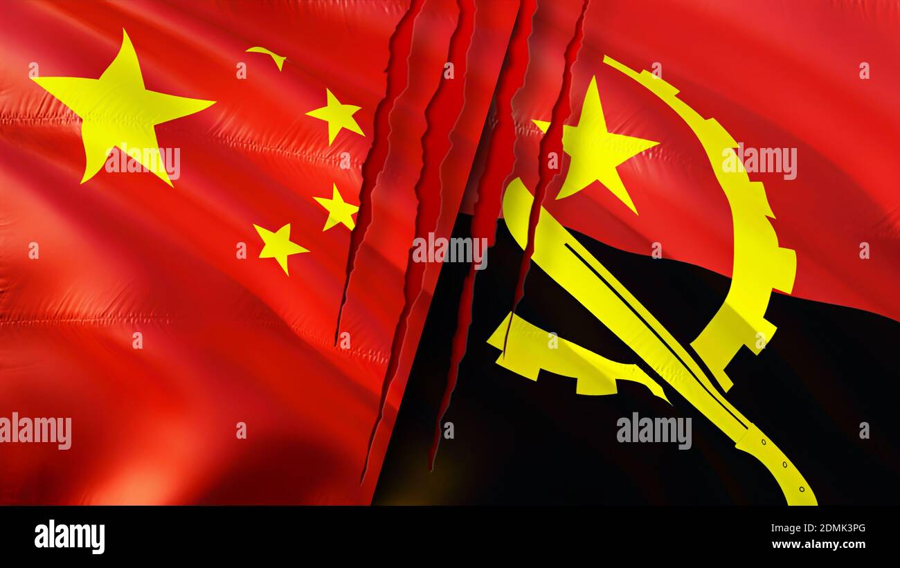 China and Angola flags with scar concept. Waving flag,3D rendering ...