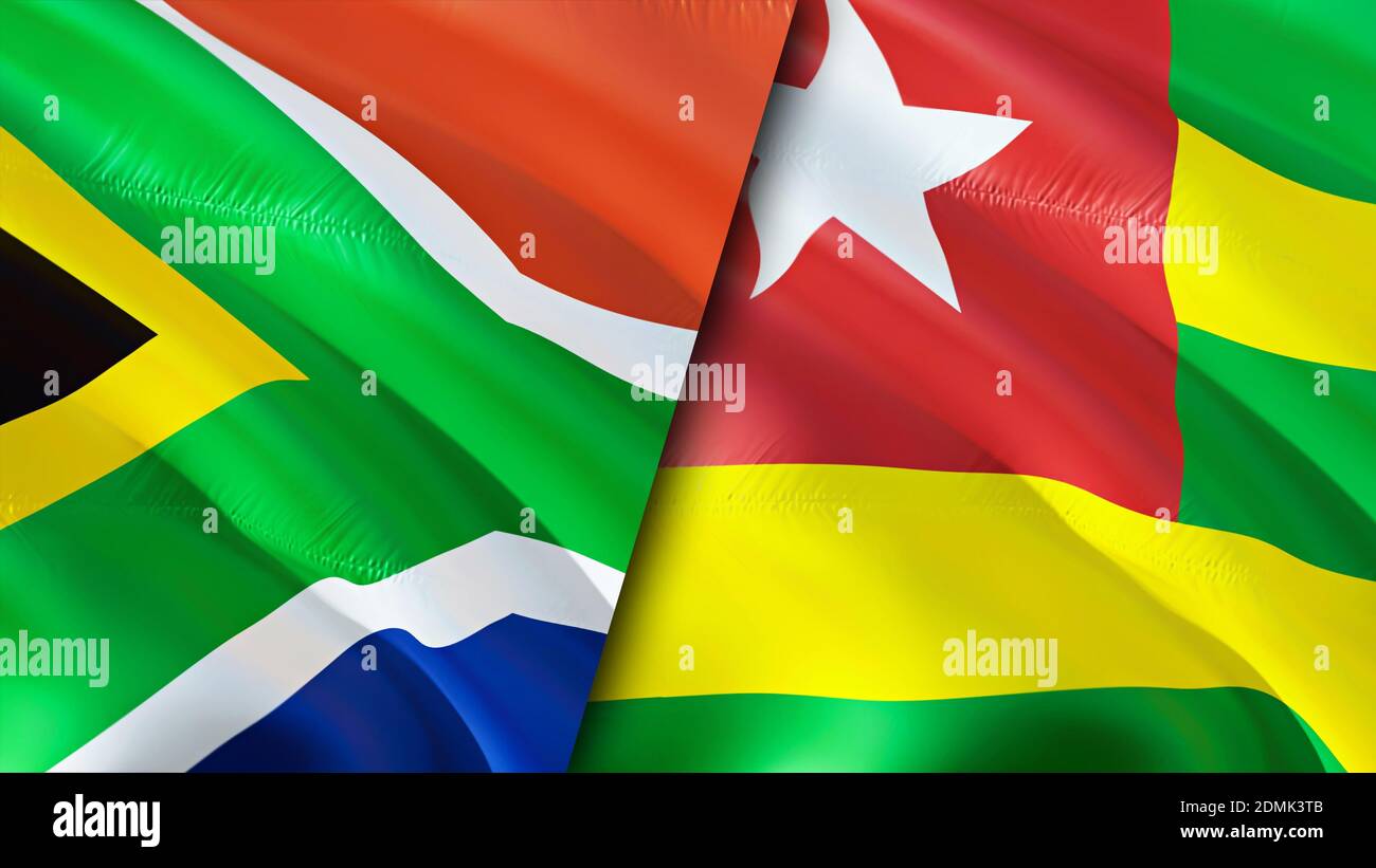 South Africa and Togo flags. 3D Waving flag design. South Africa Togo ...