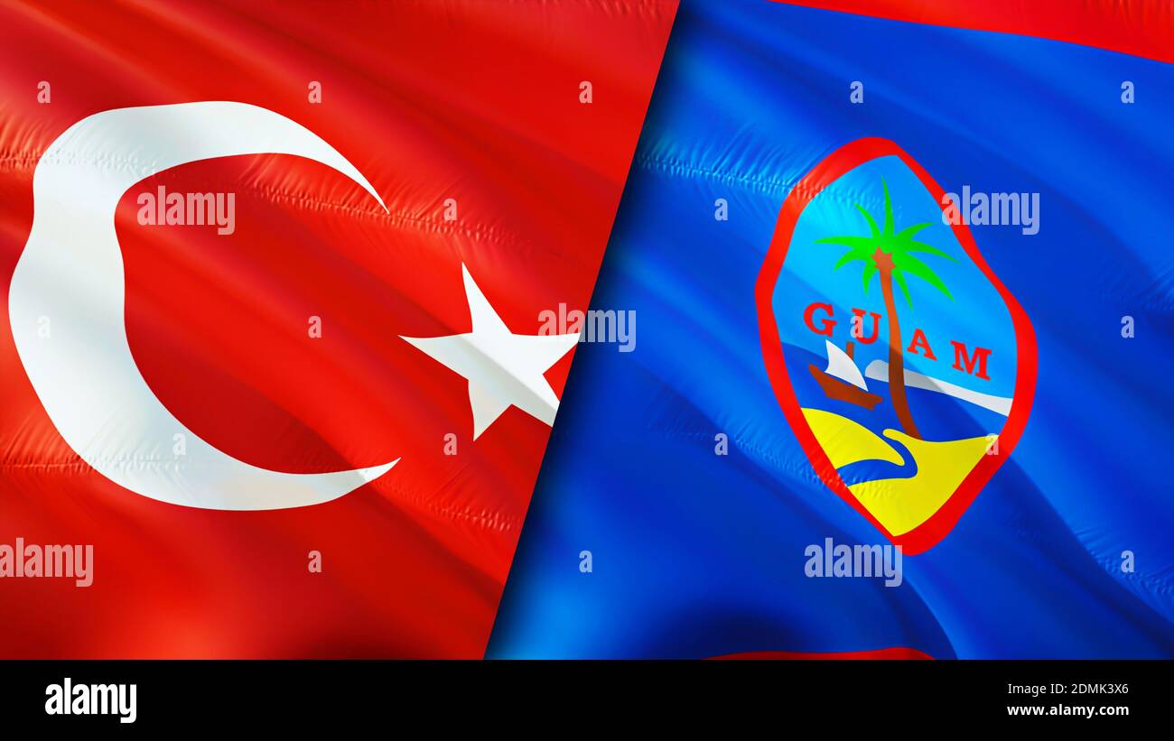Turkey and Guam flags. 3D Waving flag design. Turkey Guam flag, picture ...