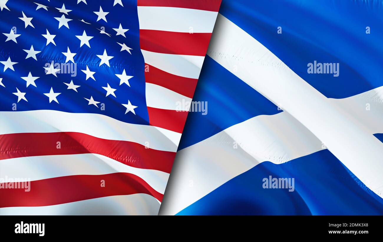 USA and Scotland flags. 3D Waving flag design. USA Scotland flag ...