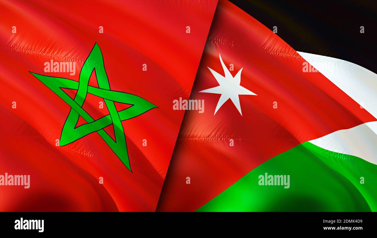 Morocco and Jordan flags. 3D Waving flag design. Morocco Jordan flag ...