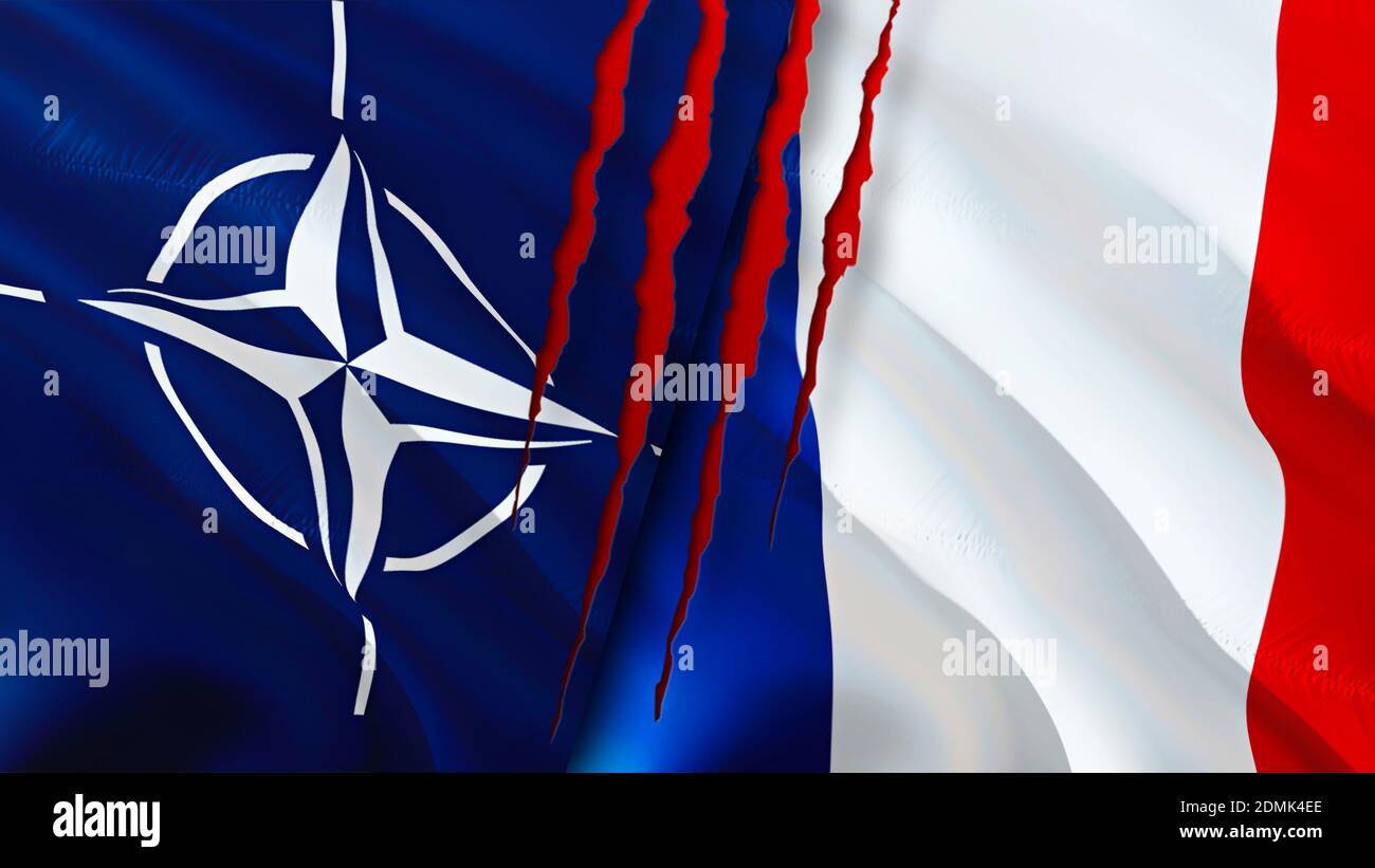 NATO and France flags with scar concept. Waving flag,3D rendering ...