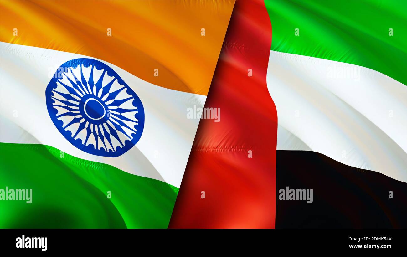 India and United Arab Emirates flags. 3D Waving flag design. India ...