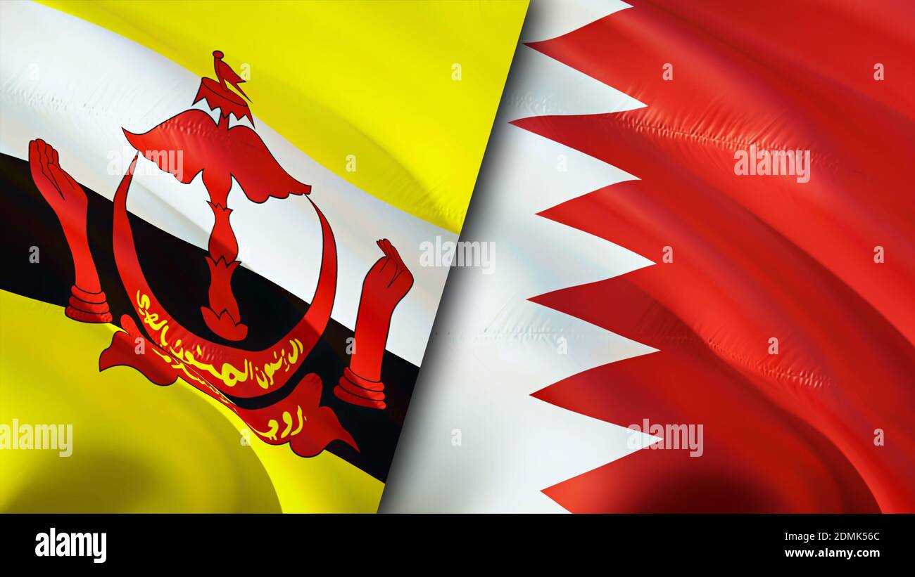 Brunei and Bahrain flags. 3D Waving flag design. Brunei Bahrain flag ...
