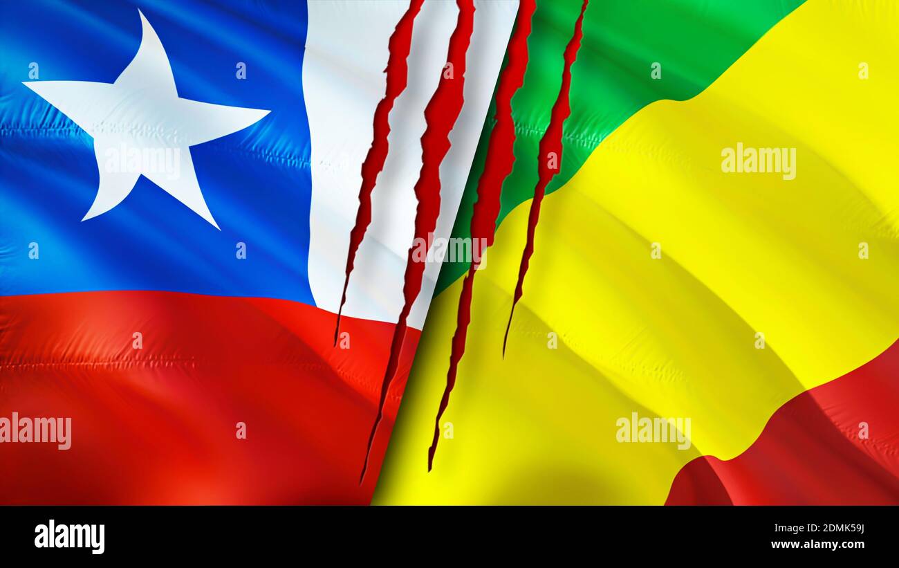 Chile and Congo flags with scar concept. Waving flag,3D rendering ...