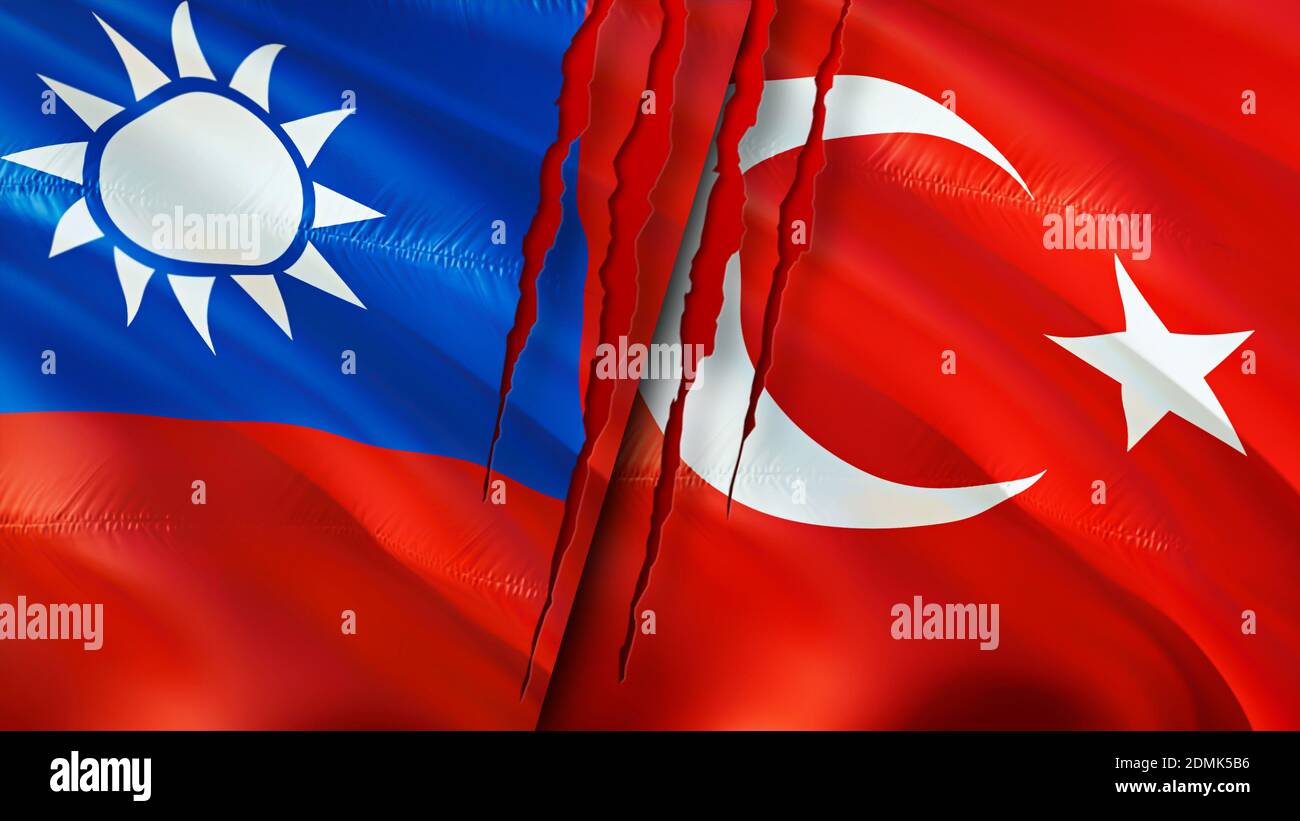 Taiwan and Turkey flags with scar concept. Waving flag,3D rendering ...