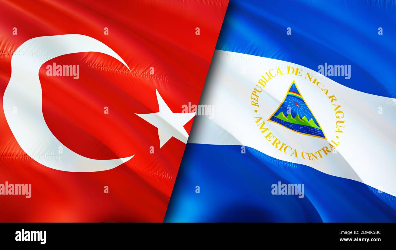 Turkey and Nicaragua flags. 3D Waving flag design. Turkey Nicaragua ...