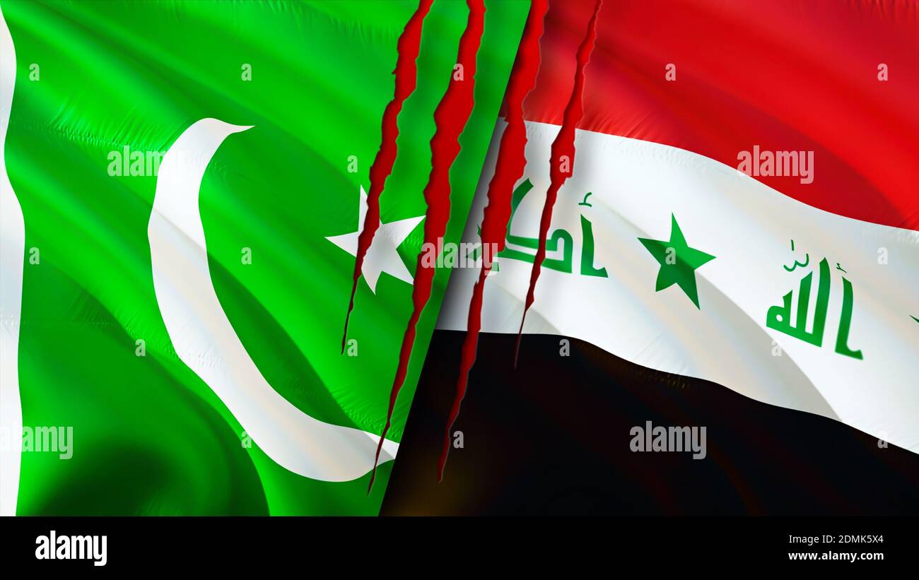 Pakistan and Iraq flags with scar concept. Waving flag,3D rendering ...