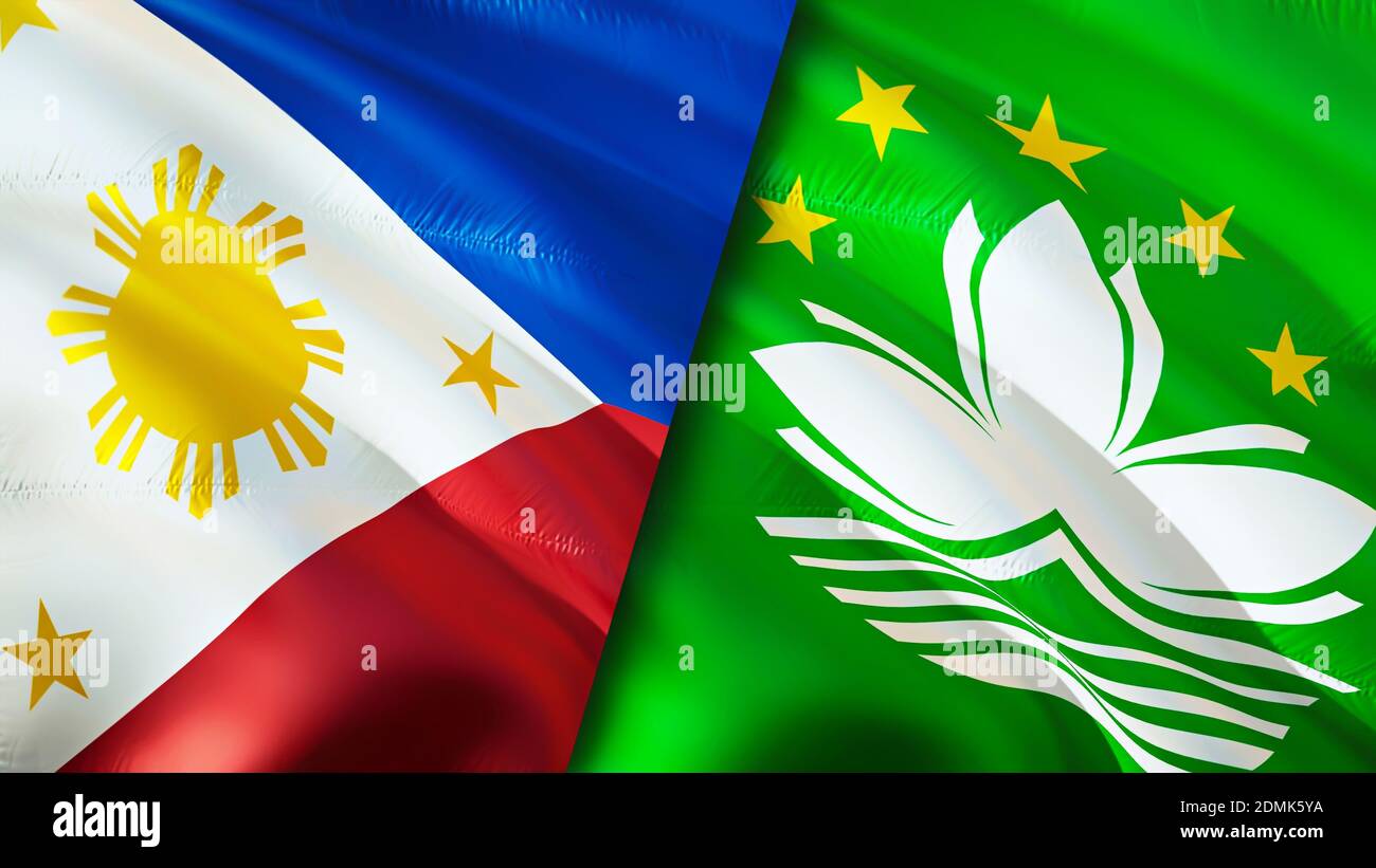 Philippines and Macau flags. 3D Waving flag design. Philippines Macau ...