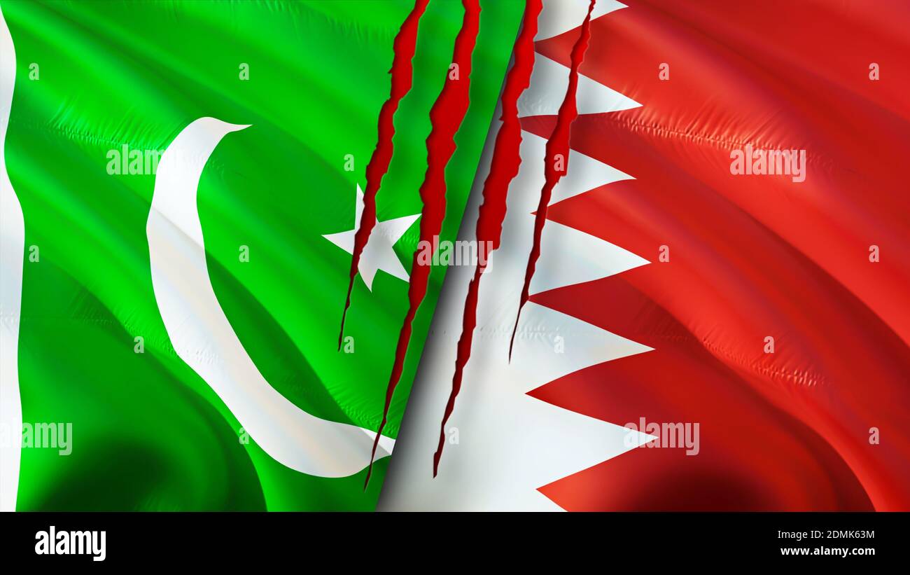 Pakistan and Bahrain flags with scar concept. Waving flag,3D rendering ...