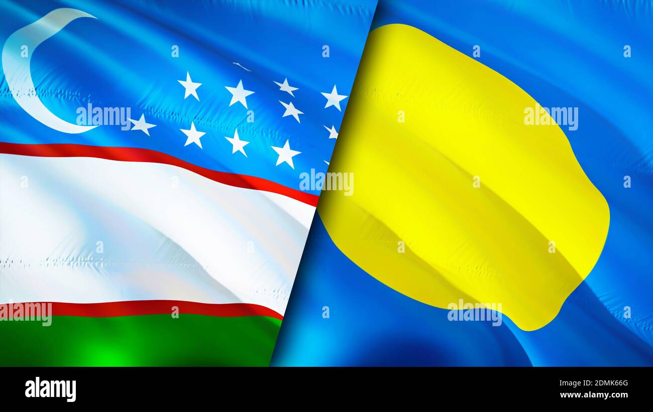 Uzbekistan and Palau flags. 3D Waving flag design. Uzbekistan Palau ...