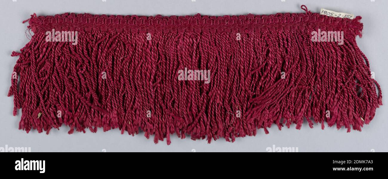 Fringe, Medium: silk Technique: woven, Red fringe with a heading in ...
