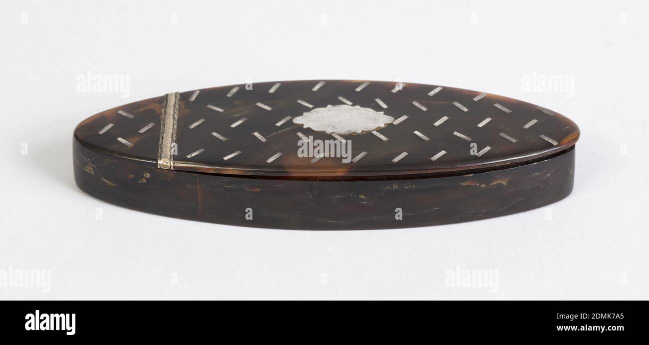 Box, Shaped tortoiseshell with silver inlay, Small, thin, elliptical ...